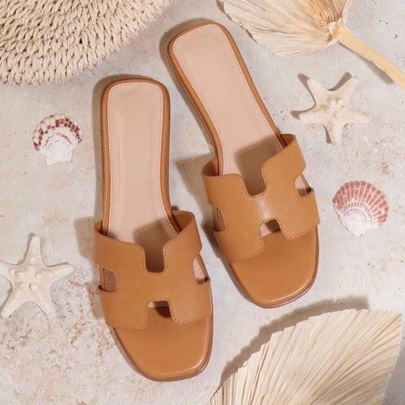 Shoes | Tan Flatslide Sandals | Poshmark